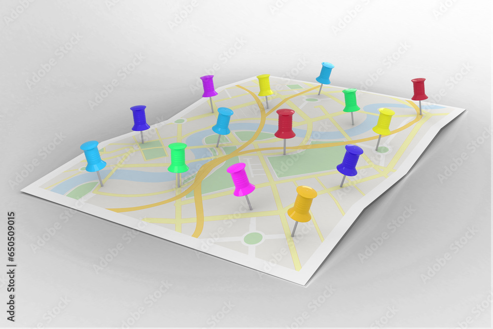 Digital png illustration of coloured map pins in map on transparent ...