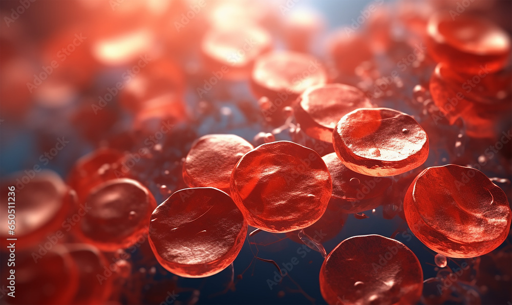 scientific illustration, Red blood cells as viewed under a microscope ...