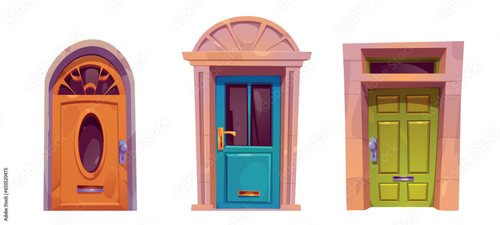 Set of front doors isolated on white background. Vector cartoon ...