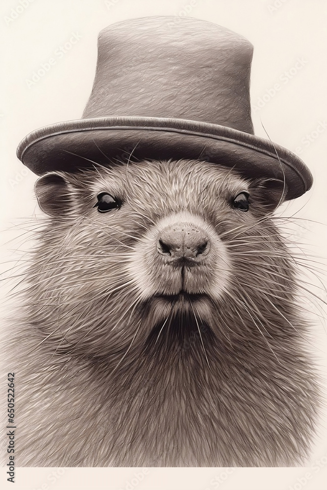 Cute Old School Style Musk rat in a dapper hat, sepia, gangster vibe ...