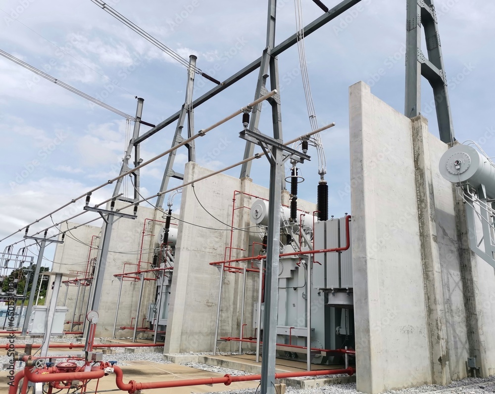 High voltage substation. Power Transformer. The equipment used in ...