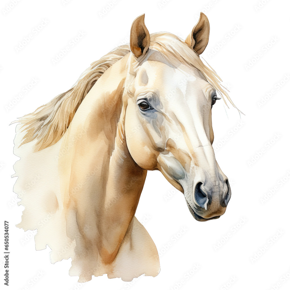 White horse portrait watercolor clipart on transparent background ...