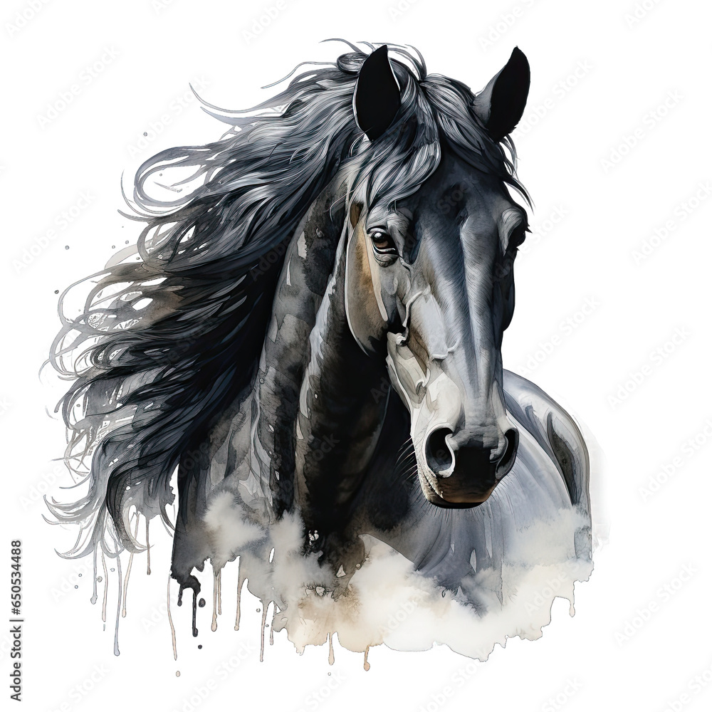 Black horse portrait watercolor clipart on transparent background ...