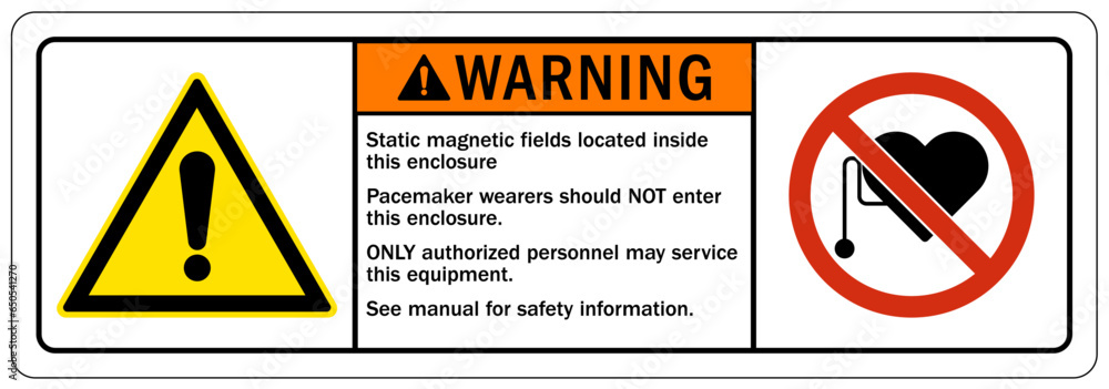 Poster Magnetic field and pacemaker warning sign and labels Static ...