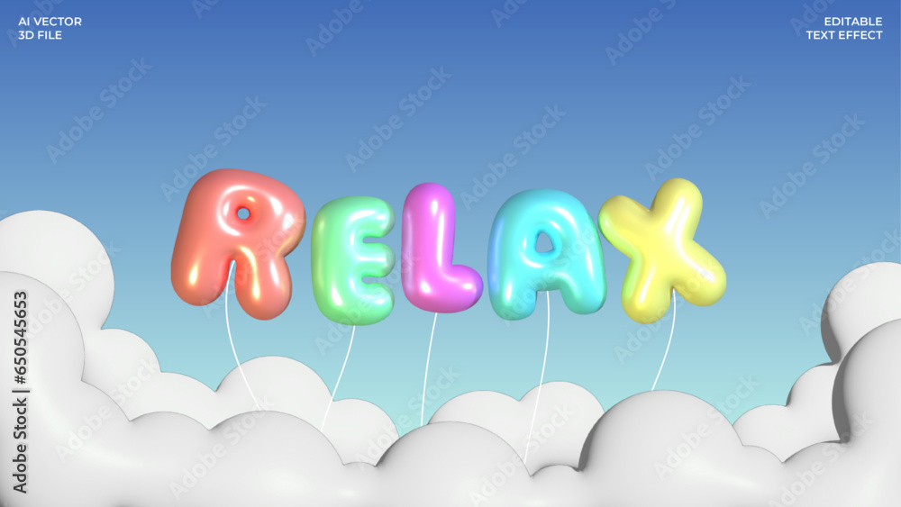 3d inflate relax editable text effect Stock Vector | Adobe Stock
