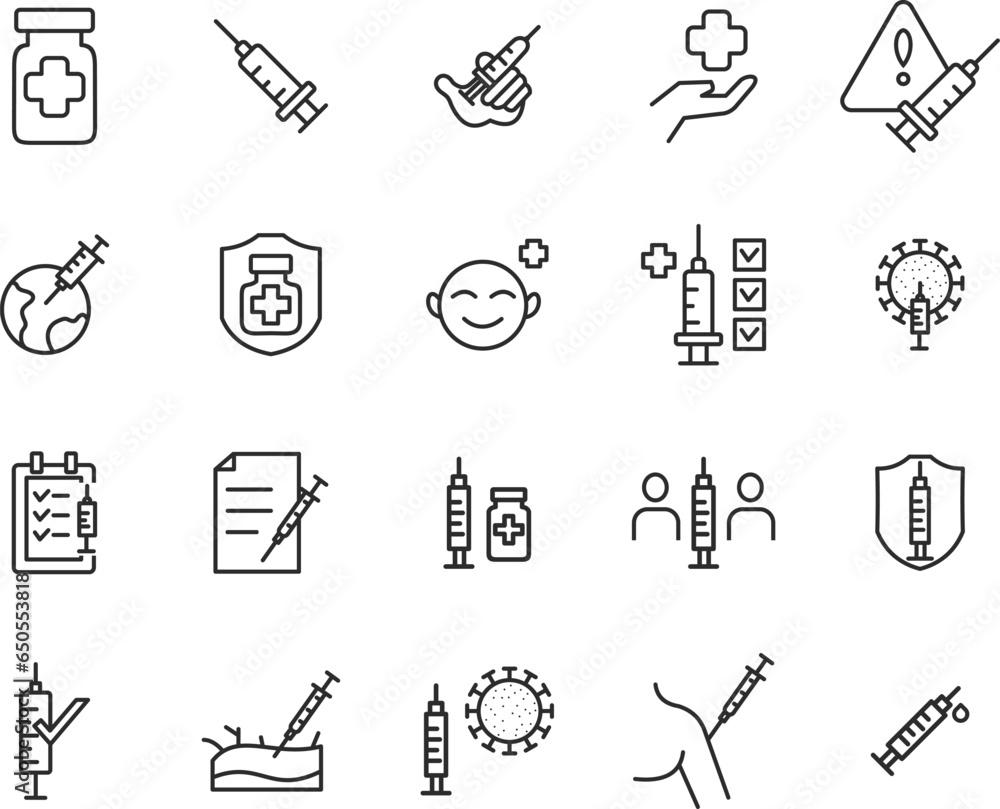 Flu disease prevention, cold symptoms flat line icons set. Fever ...