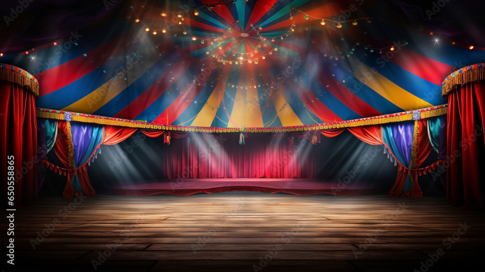 Colorful multi colored circus tent background and twinkling lights with space for copy. Stock ...