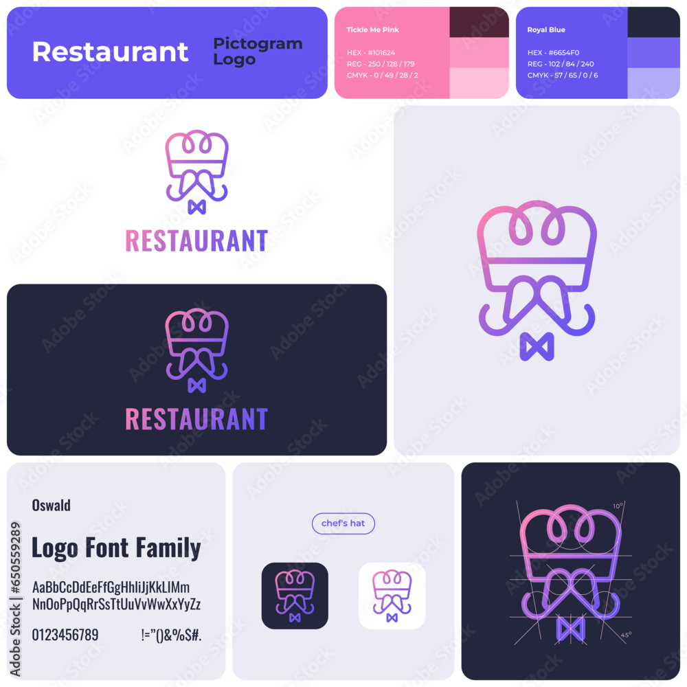 2D restaurant line business logo with brand name. Chef's hat icon ...