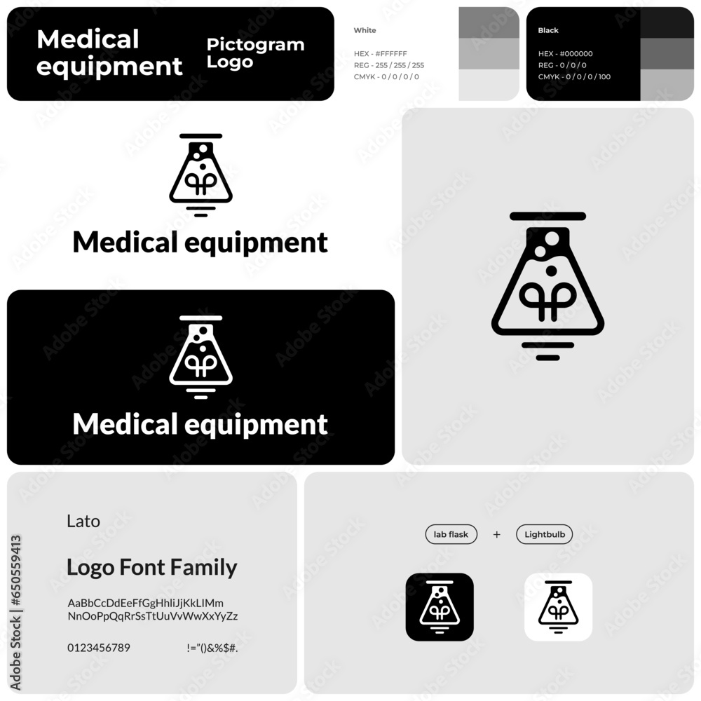 Medical equipment monochromatic business logo with brand name. Lab ...
