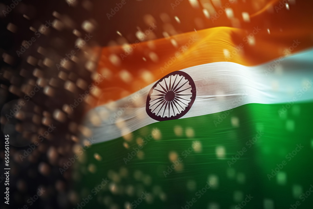 3D Render Minimalist India flag bokeh background with minimalist symbol ...