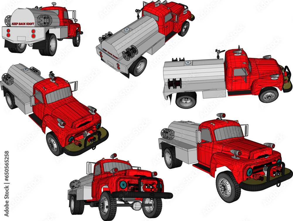 Vector sketch illustration of vintage classic old fire engine vehicle ...