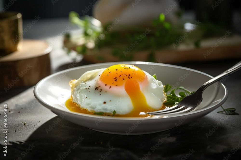 A beautiful scene of a sunny side up egg cooked perfectly, with the ...