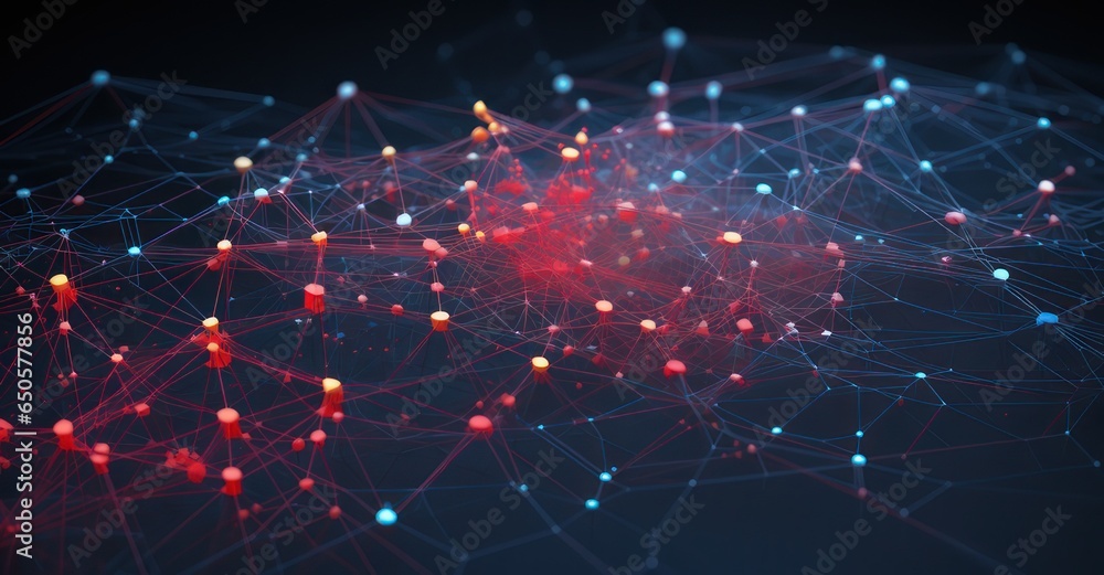 an intricate web of interconnected nodes representing a neural network ...