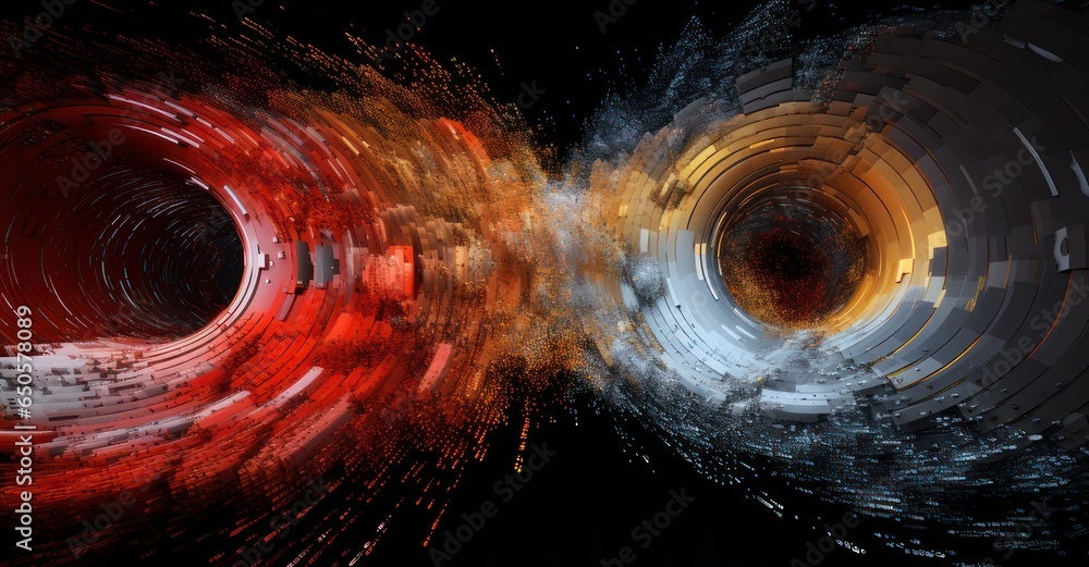 vortex of data being processed and transformed into a coherent image ...