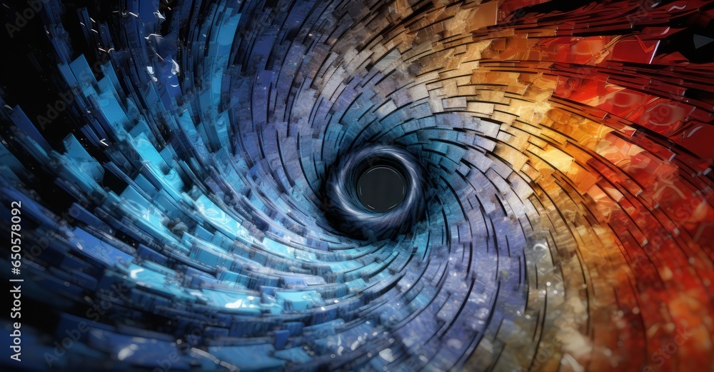 vortex of data being processed and transformed into a coherent image ...