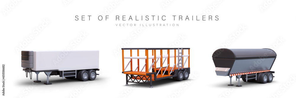 Set of realistic trailers with open and closed body. Industrial ...