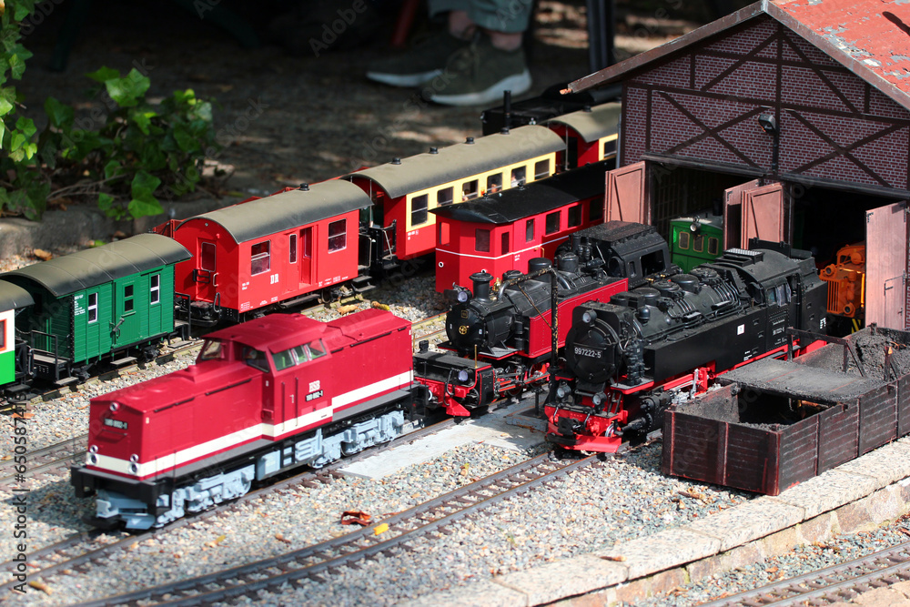 Werdau, Germany - June 10, 2023: Garden model railway in the City and ...