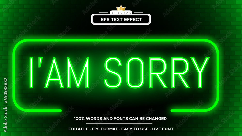 Text Effect Editable I'M SORRY Neon Stock Vector | Adobe Stock