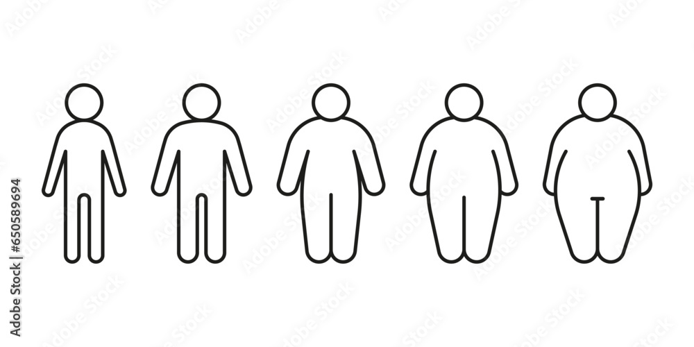 Type body of people thin, normal and obese fat line icon set. Figure ...