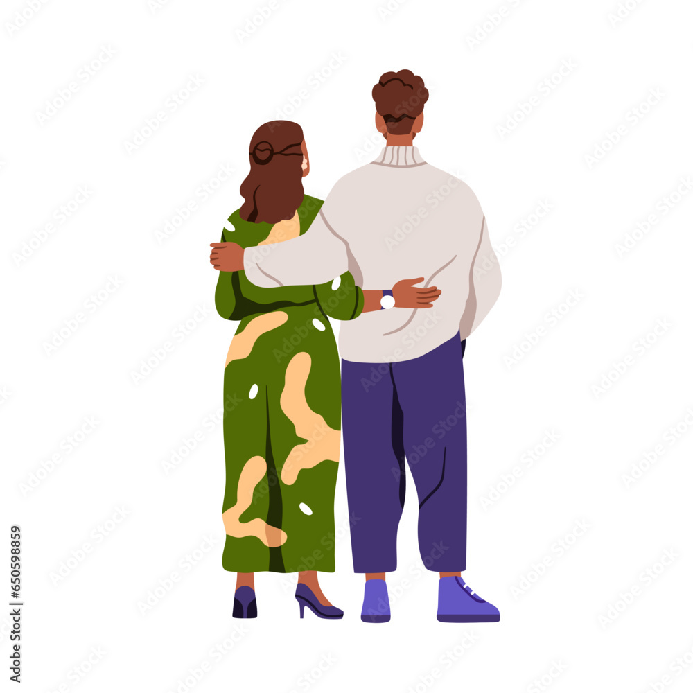 Love couple hugging, standing, back view. Romantic man and woman ...