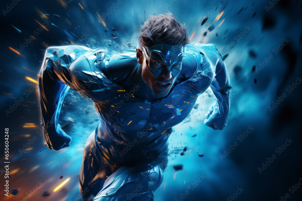 Run of human body with 3D model blueprint Stock Photo | Adobe Stock