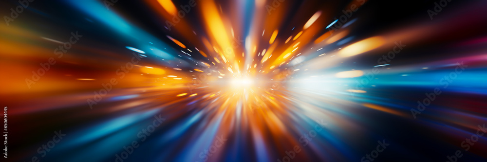 An abstract background of a tunnel of light trails converging towards ...
