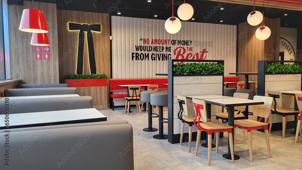Nice new design interior of cafe KFC in Kiev, Ukraine september 2023 ...