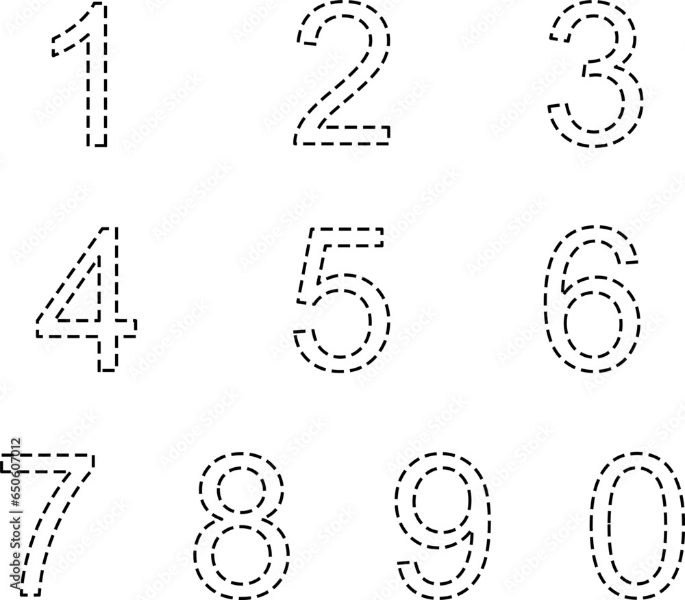 Dotted digits from 0 to 9. Circle and paint the numbers Stock Vector ...