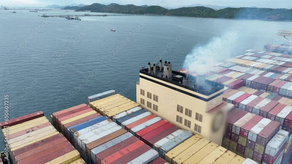 Smoke exhaust gas emissions carbondioxide from cargo lagre ship ...