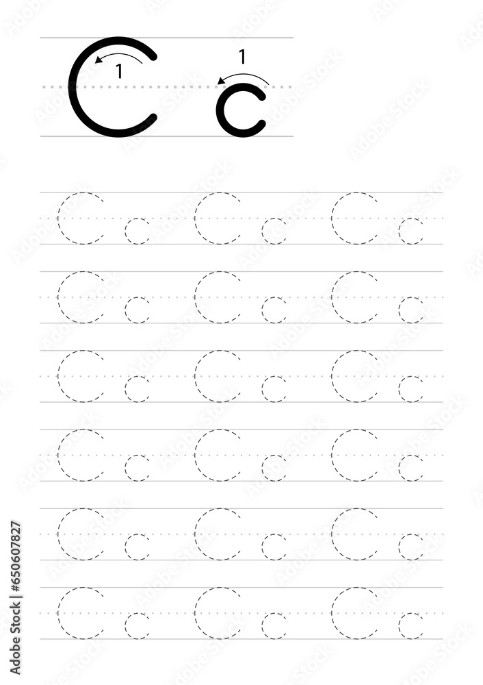 Printable letter C alphabet tracing worksheet Stock Vector | Adobe Stock