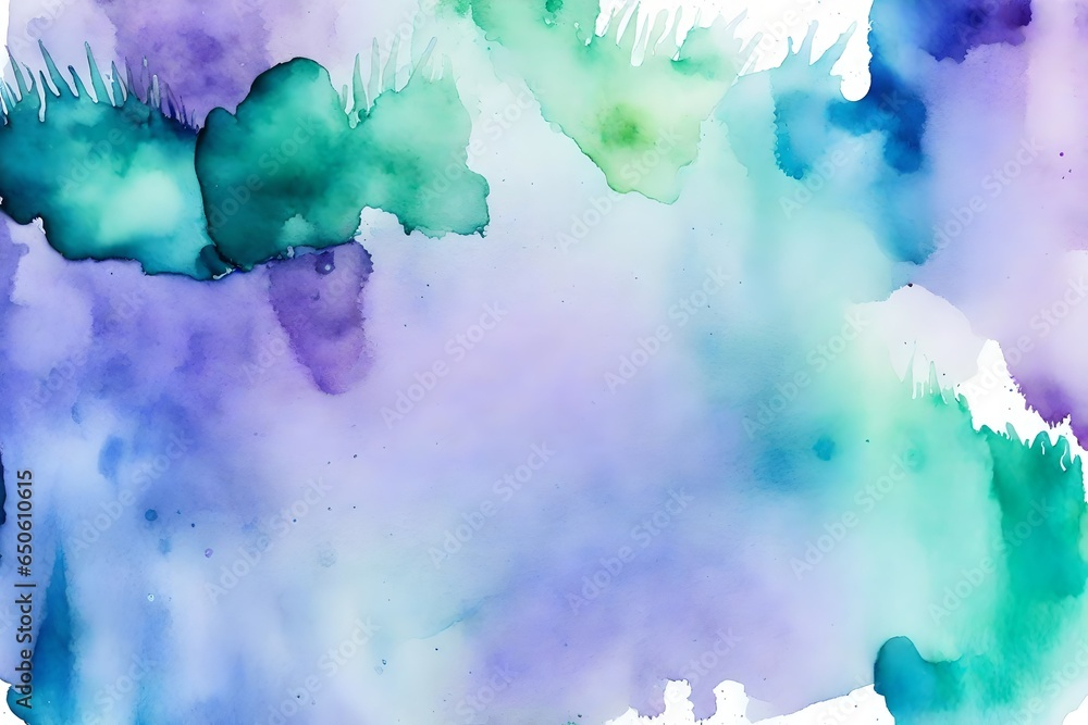 Purple and blue green watercolor wash background with fringe bleed and ...