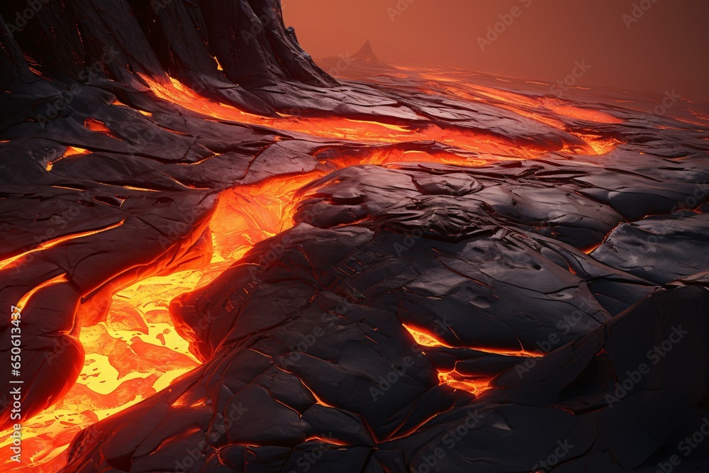 A lava flow from an active volcano, creating a mesmerizing sight Stock ...