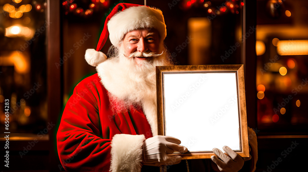 Santa Claus holding up a sign with transparent background for easy ...