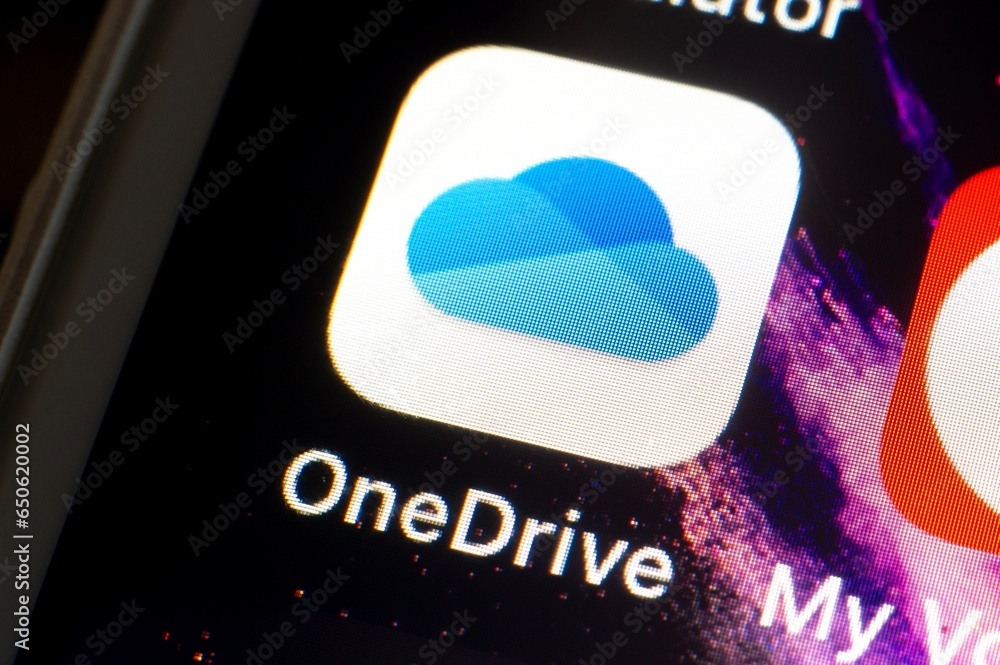 Logo of OneDrive cloud service mobile app at iOS smartphone Stock Photo ...