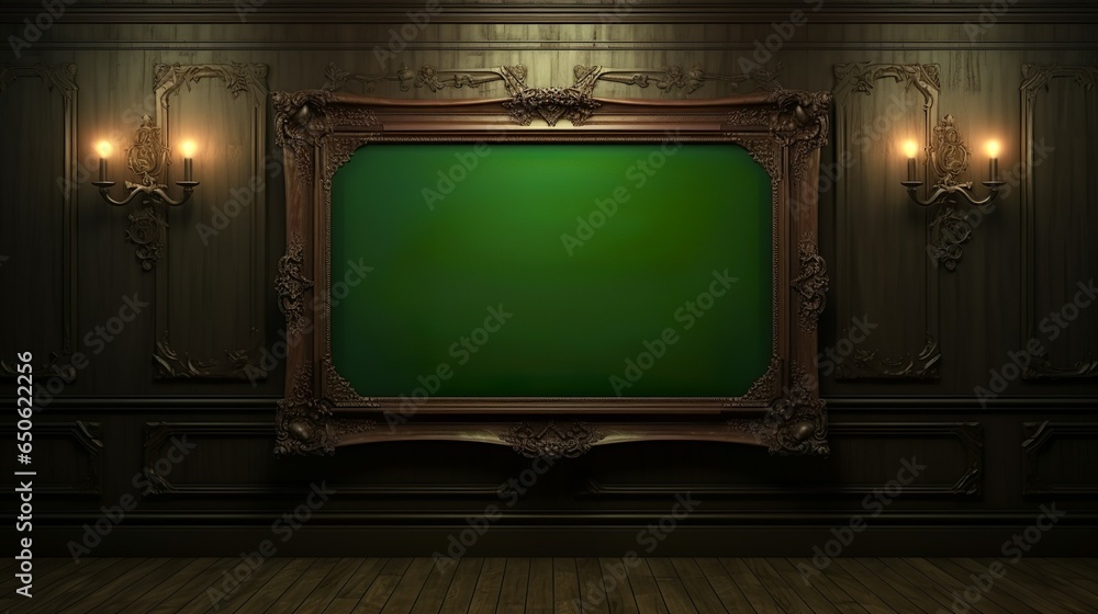 Wooden victorian picture frame with green screen and wallpaper for ...