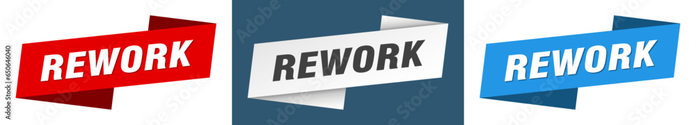 rework banner. rework ribbon label sign set Stock Vector | Adobe Stock
