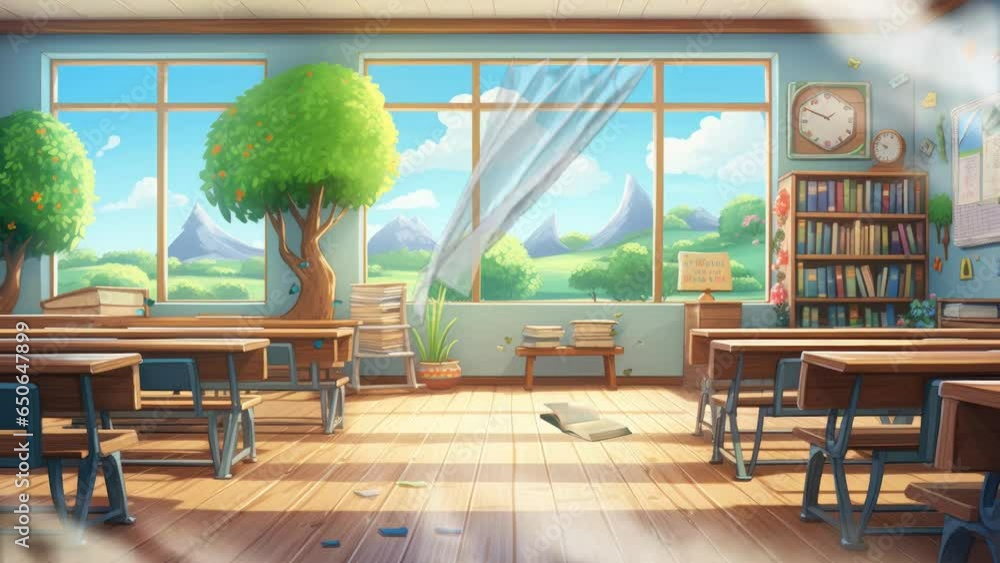 back to school classroom in the spring moment background with anime or ...