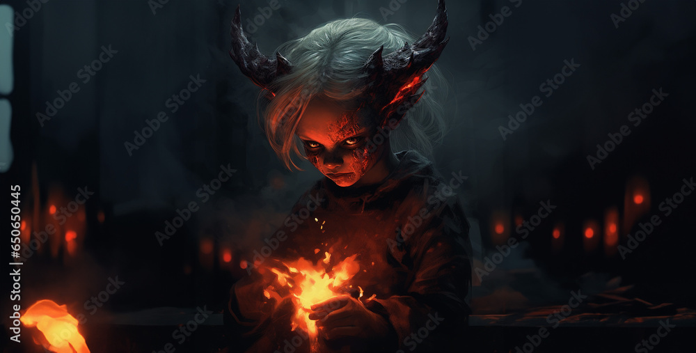 red devil child, demon child halloween hd wallpaper Stock Photo | Adobe ...