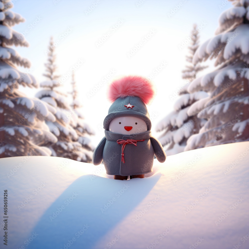 Russian soft toy Vatnik. Funny Soviet character in gray coat, gray hat ...