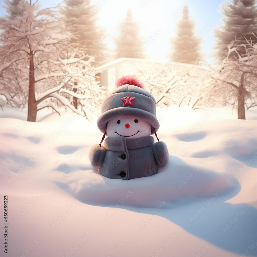 Russian soft toy Vatnik. Funny Soviet character in gray coat, gray hat ...