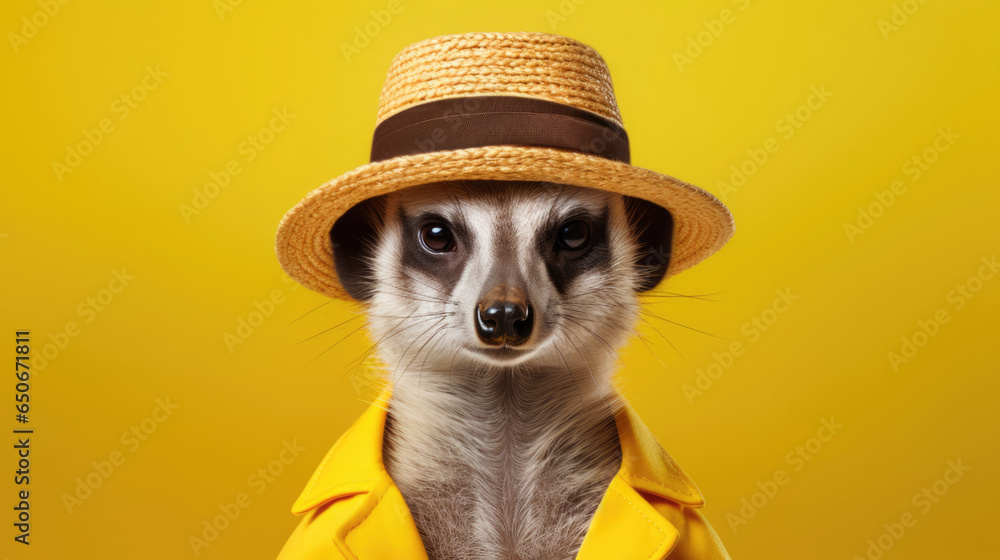 Fancy Meerkat, advertising photography, Pastel color palette background ...