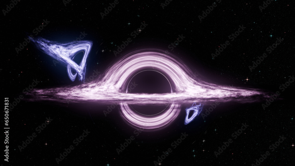 Gravitational Lensing by Two Black Holes in Space - 3D Rendering Stock ...