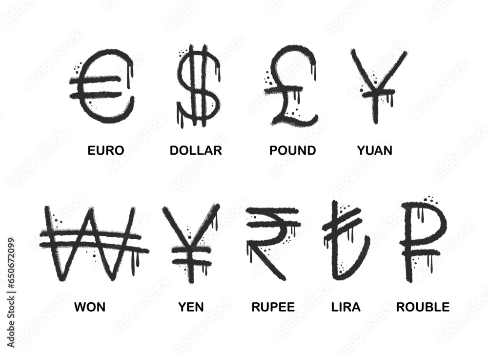 Urban street coins icon set in y2k grunge graffiti style. Black air ...