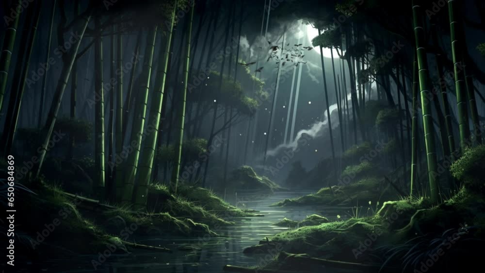 bamboo forest during the rainy season, seamless looping video ...