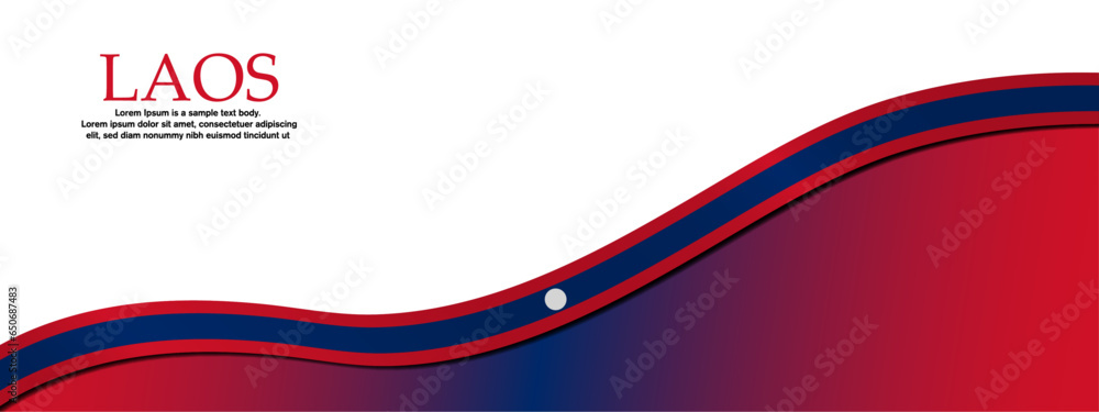 3D Laos Flag Banner with copy space and 3d Laotian flag ribbon. Long ...