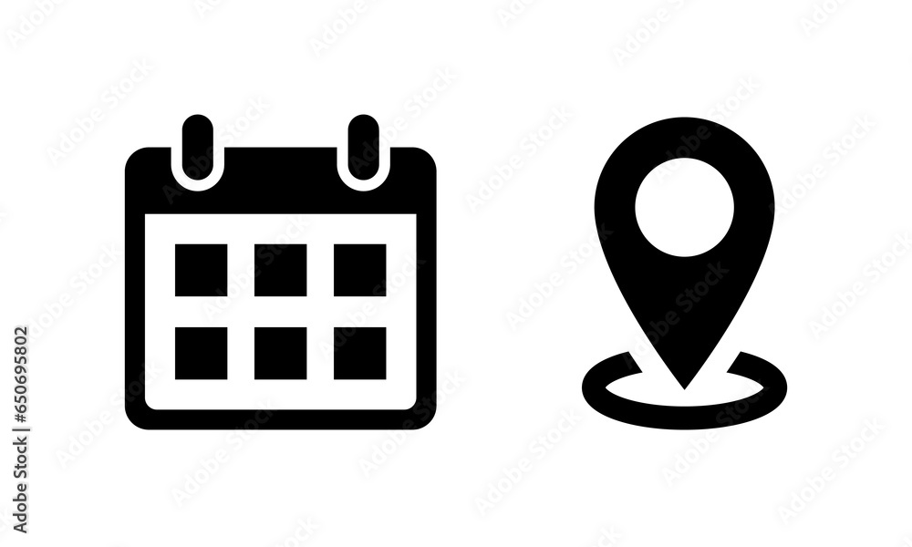 Poster Calendar and location icon vector. Date and address sign symbol ...