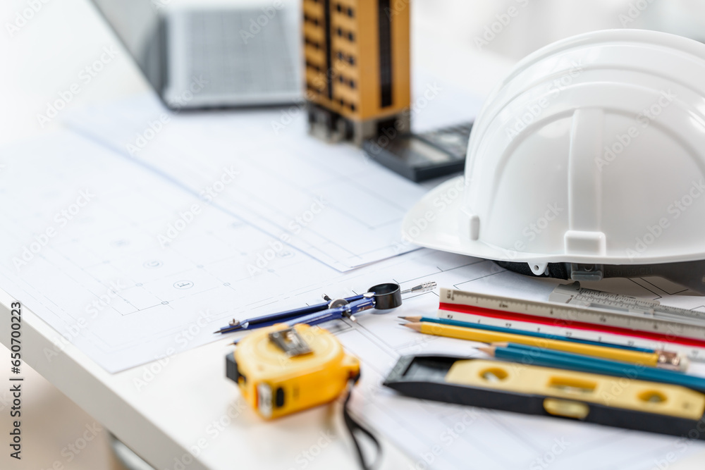 Engineering tools on technical drawing, engineer drawing plan blueprint ...