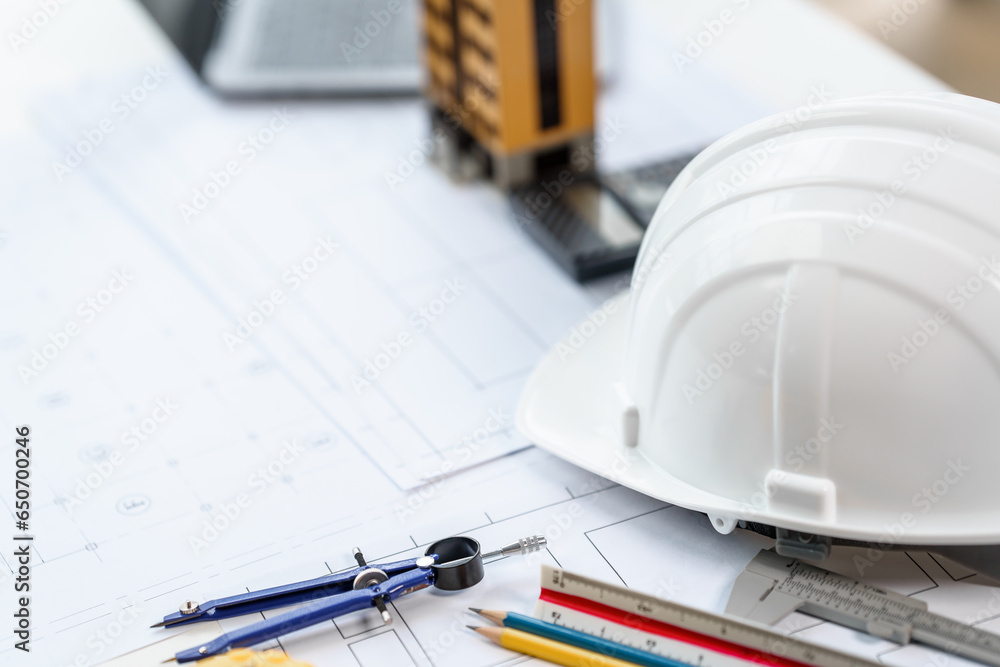 Engineering tools on technical drawing, engineer drawing plan blueprint ...