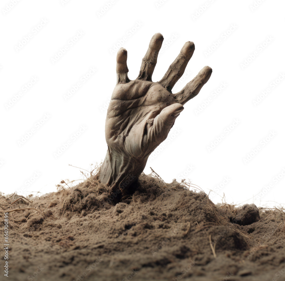 undead zombie stuck his hand out of the ground, png file of isolated ...