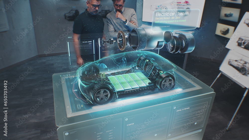 Two male automotive engineers develop new eco-friendly electric car ...